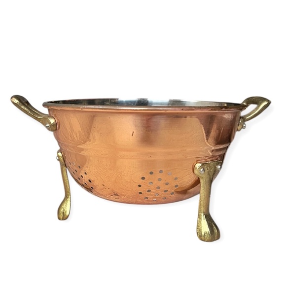 Kitchen | Vintage Copper Berry Colander Strainer W Brass Feet Handles 6 ...